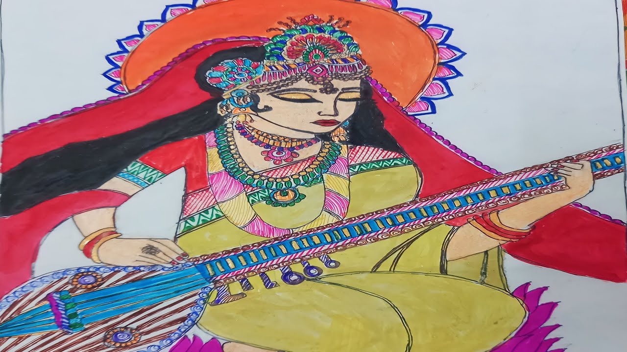 Vasant Panchami Drawing 2024 || Saraswati Puja Drawing Easy || - YouTube