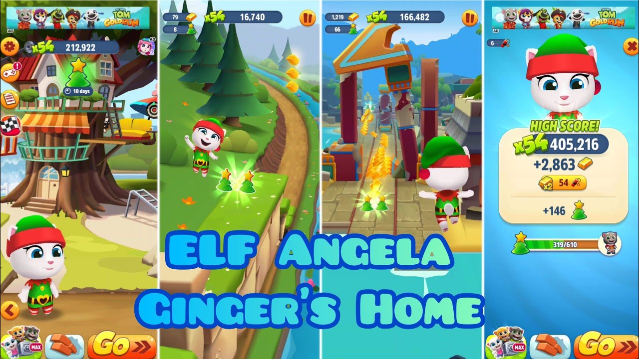 Talking Tom gold run|ELF Angela|Ginger's home|Tom catch runner| Tom ...