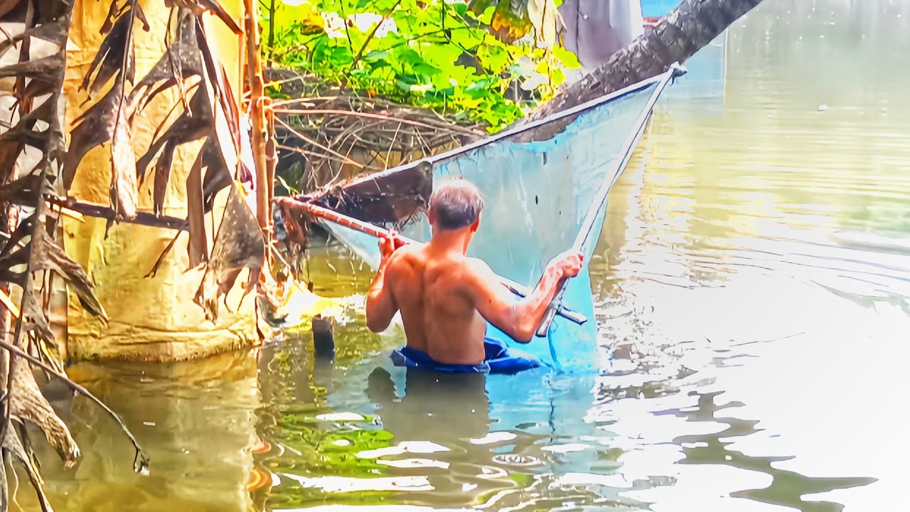 Best Net fishing II Big Fish Hunting With Cast net in the Village Ponds ...