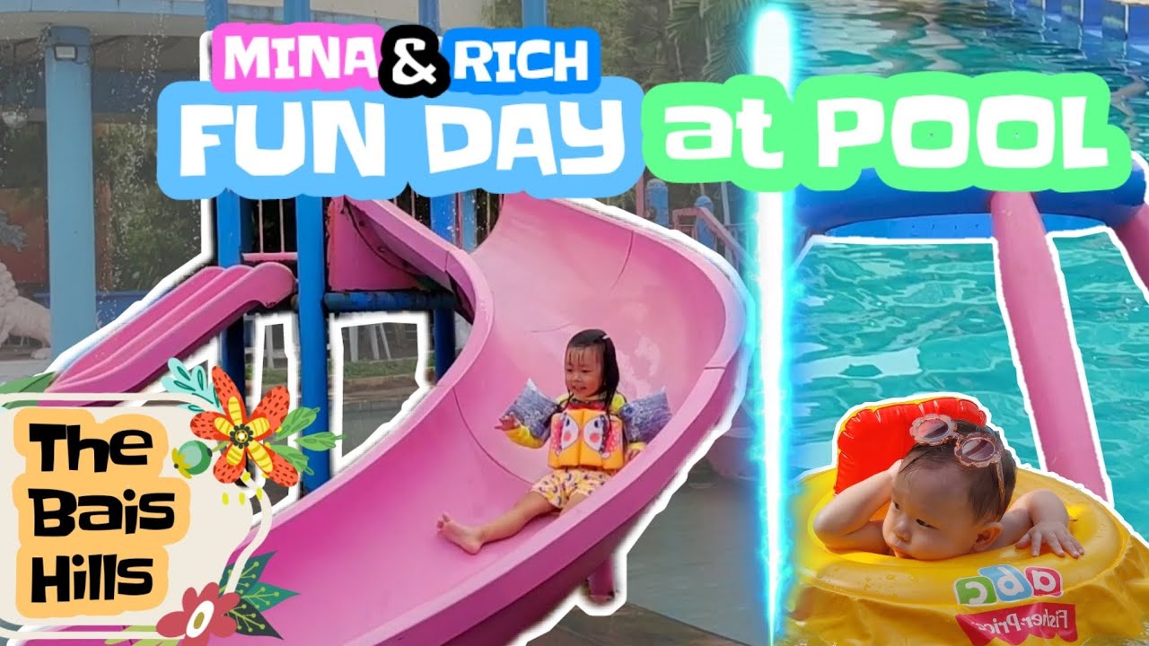FIRST TIME RICH go to SWIMMING POOL | Fun Day Mina and Rich at POOL ...