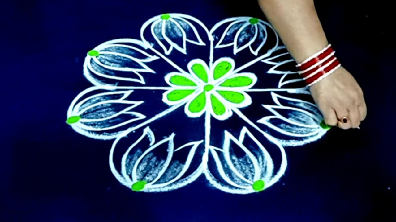 Easy Rangoli design for beginners / Traditional Lotus Rangoli - YouTube