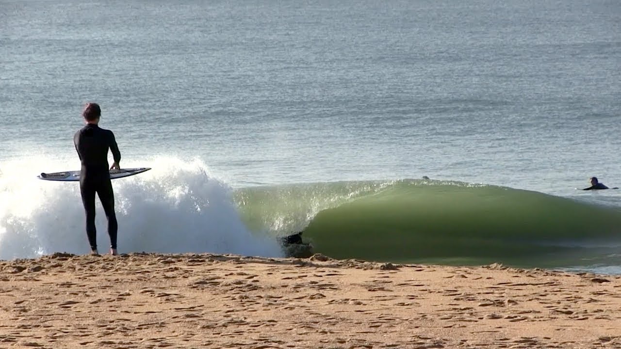 Scoring CLEAN shorebreak waves after first winter storm - RAW - YouTube