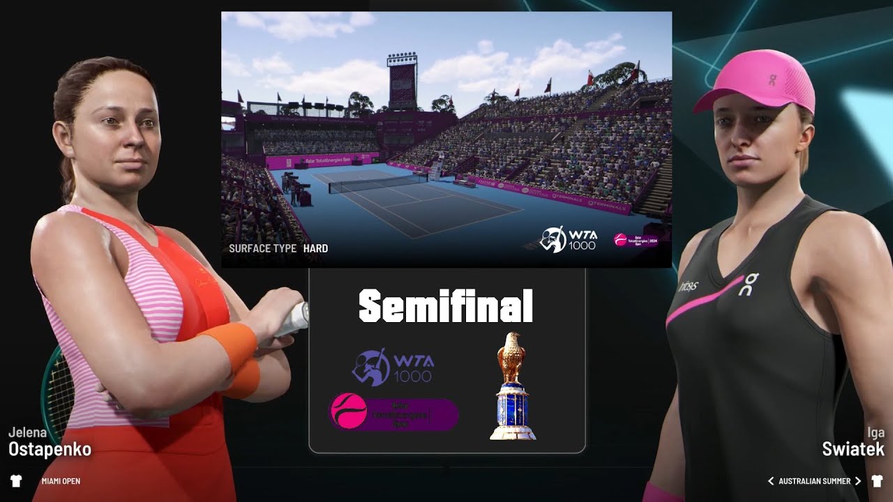 Jelena Ostapenko 🇱🇻 vs Iga Swiatek 🇵🇱 | Semifinal | Qatar Open | CPU vs ...