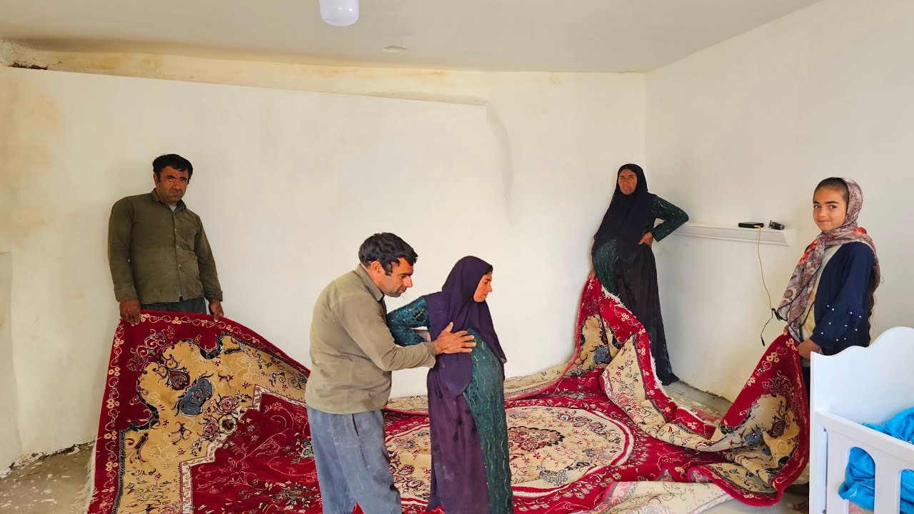The hard life of a nomadic family in the spring nature / nomadic ...