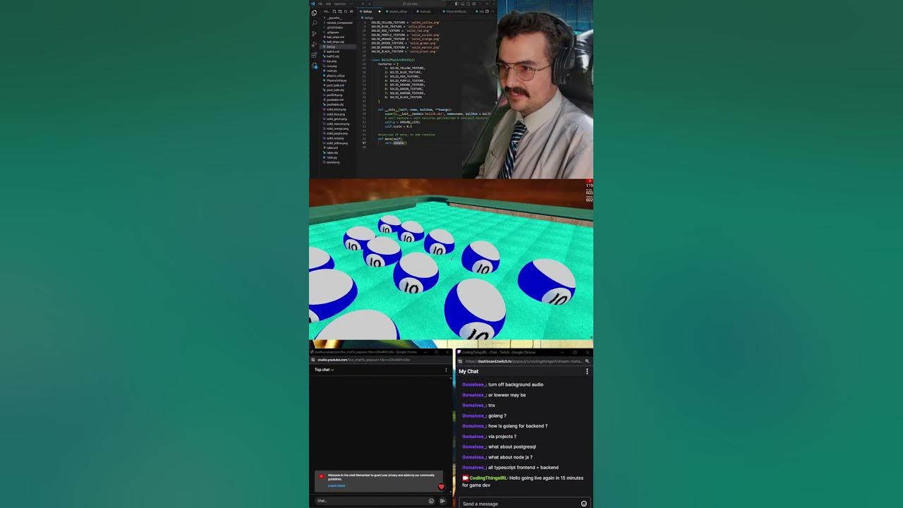 Live Programming a Python Billiards Game: 3D Objects - YouTube