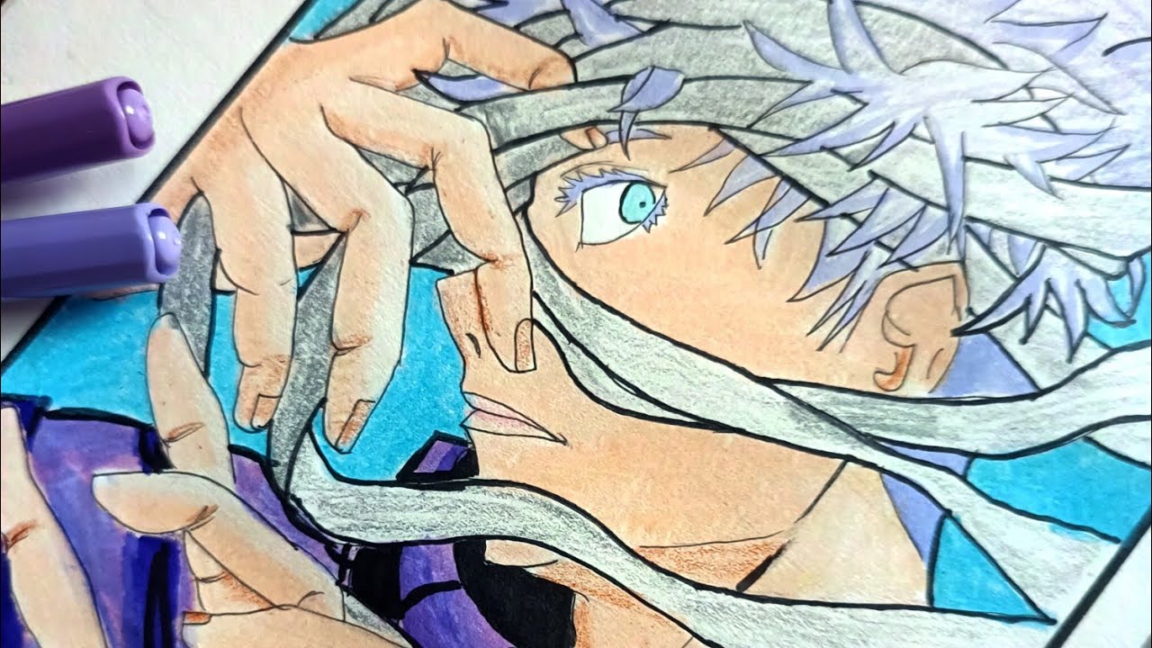How to draw saturo gojo with crayons - YouTube
