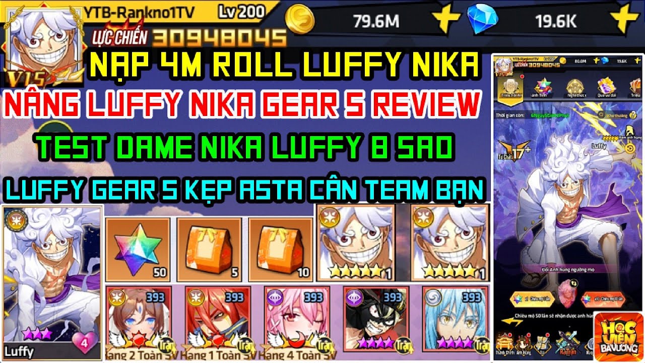 Học Viện Bá Vương - Nạp 4M Roll Luffy Nika & Nâng Luffy Gear 5 Nika 8 ...
