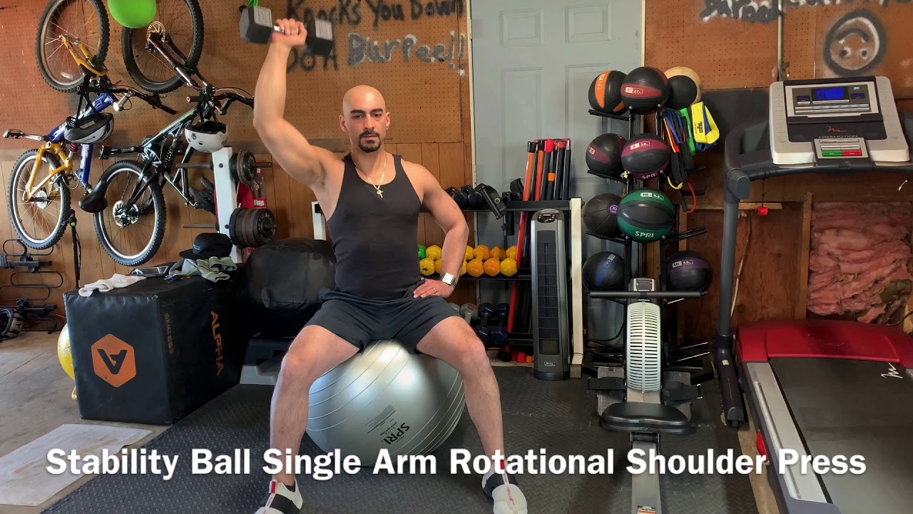 Stability Ball Single Arm Rotational Shoulder Press - RS - YouTube