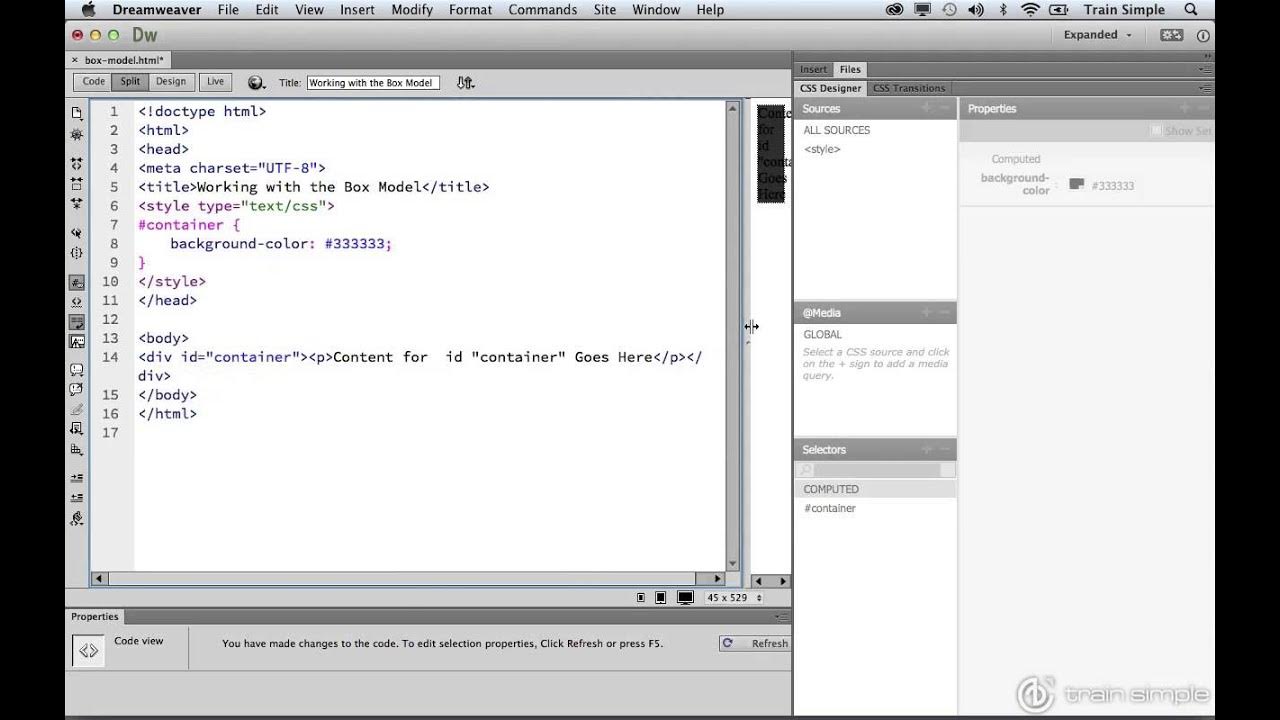 Dreamweaver CC Tutorial Web Page Layout Box Model Properties pt1 - YouTube