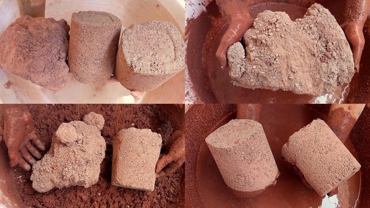 ASMR red dirt chunks shapes crumbling on paste | water crumbling | red ...
