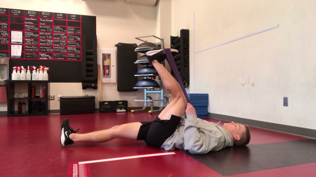 Supine Banded Knee Extensions (Hamstring Stretch) - YouTube