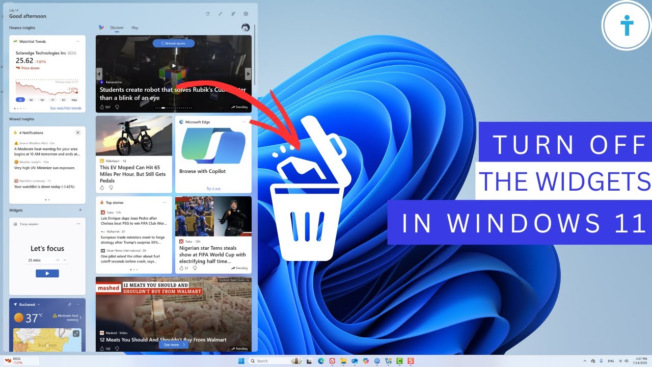 How to disable the Widgets in Windows 11 - YouTube