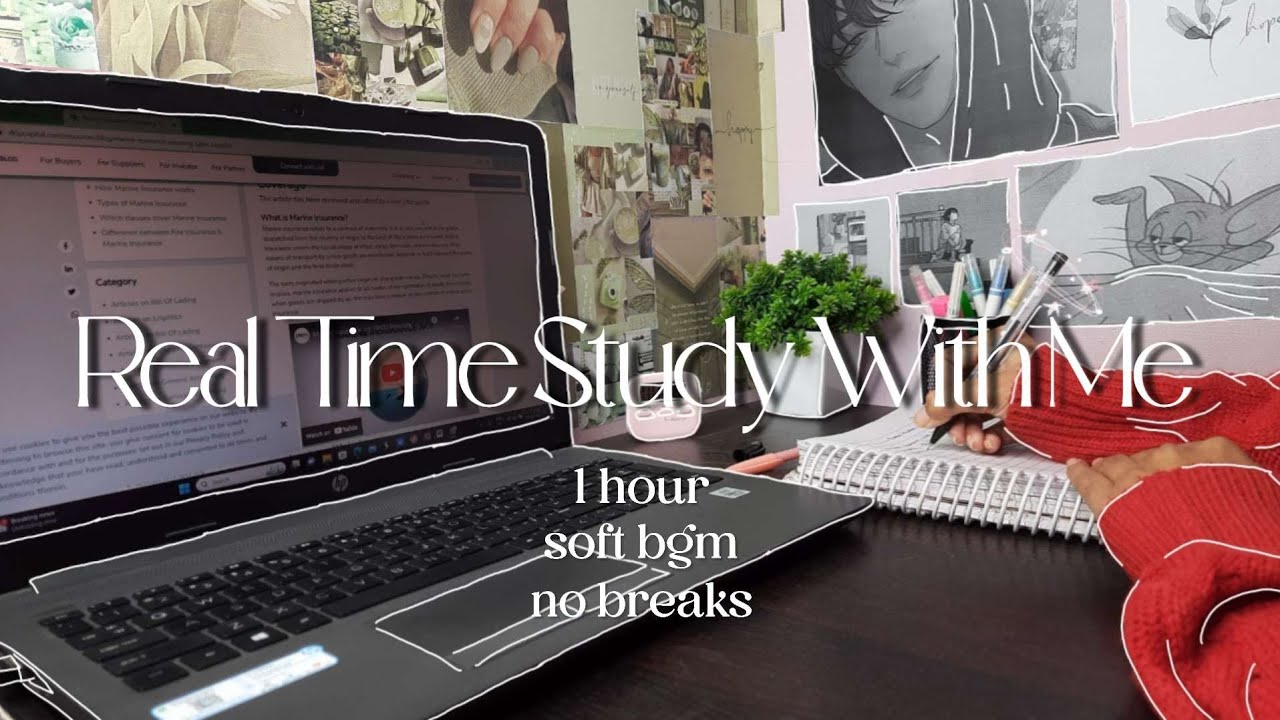 1 HOUR real time study with me, late night study with me, real noise, calm piano music, no ...