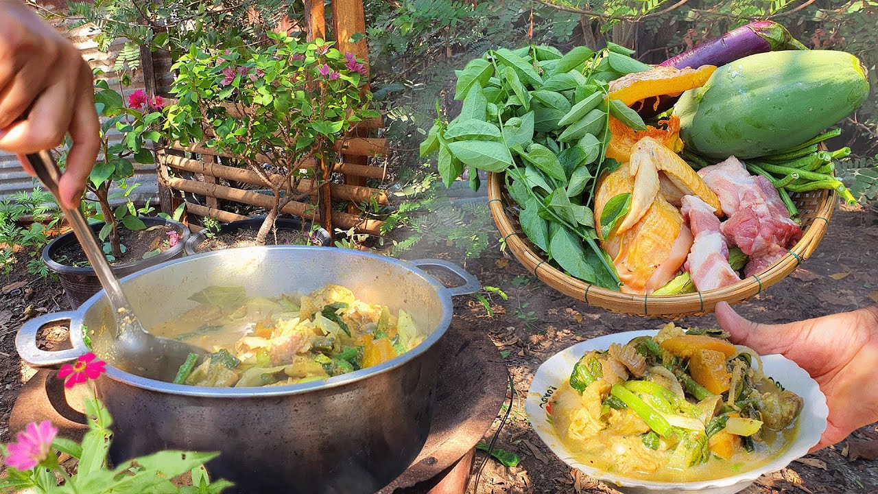 Harvested fresh vegetables from garden , Cooking healthy food for ...