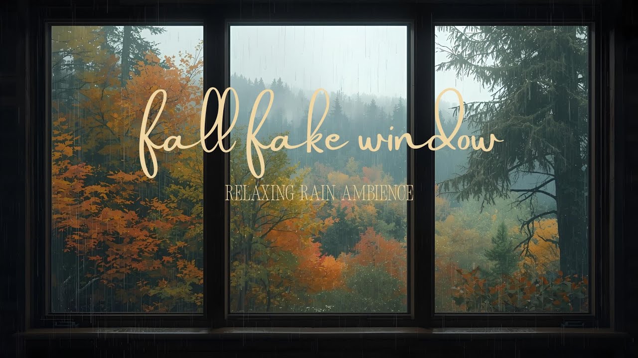 Cozy Cabin Window | Rain Sounds in the Autumn Forest | Projector Window ...
