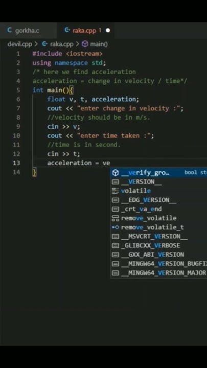 | rate of 💪change😀 of velocity | motion | c++ code | #coding 🔥🔥# ...