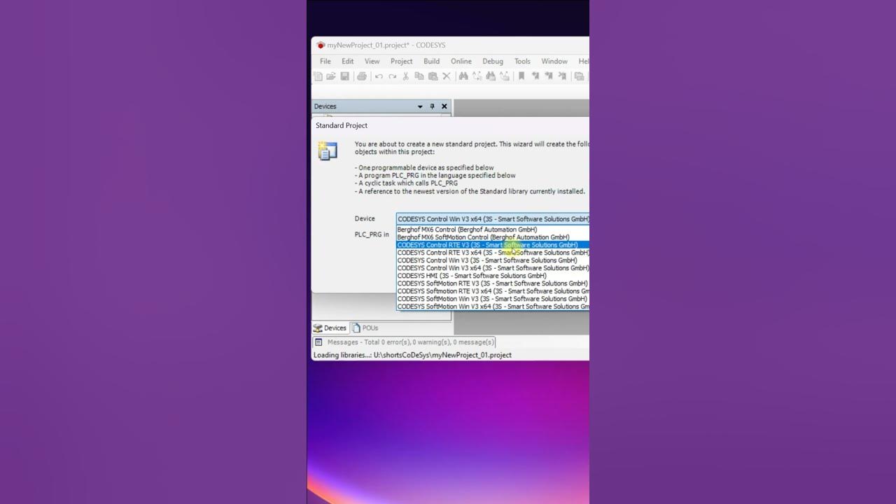 CoDeSys new project - YouTube
