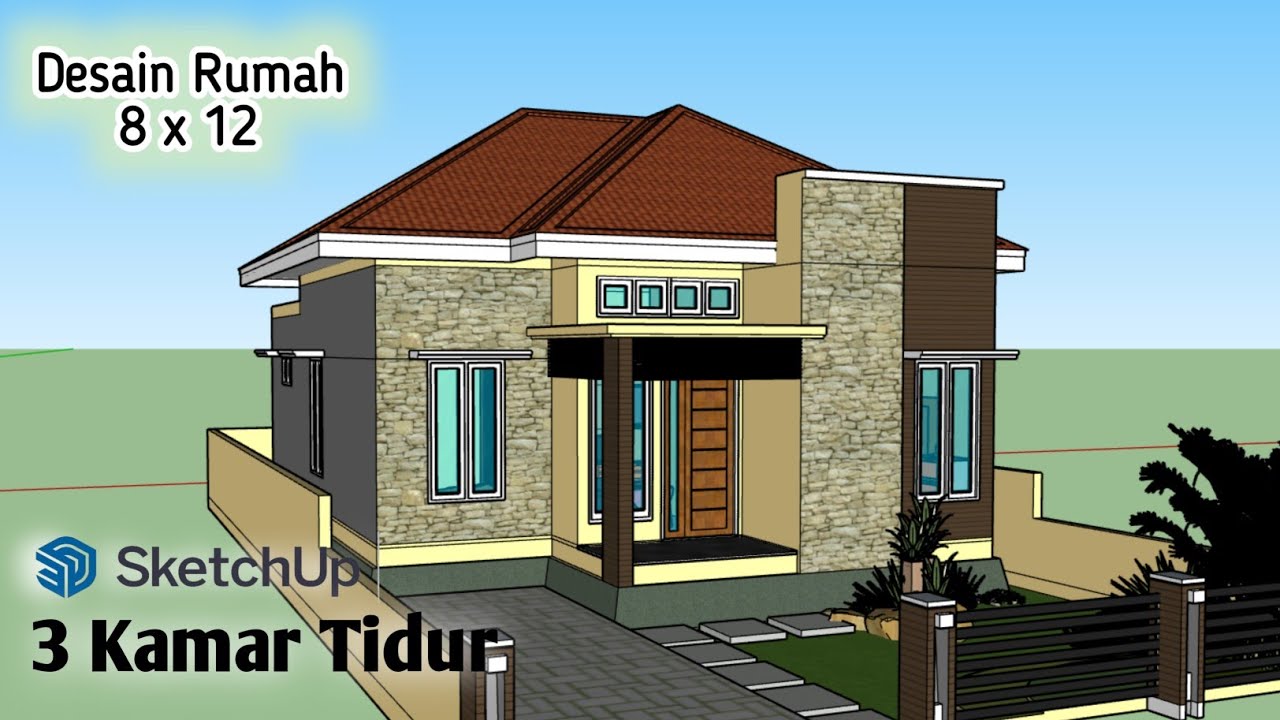 Desain Rumah 8 x 12 dengan 3 Kamar Tidur - YouTube