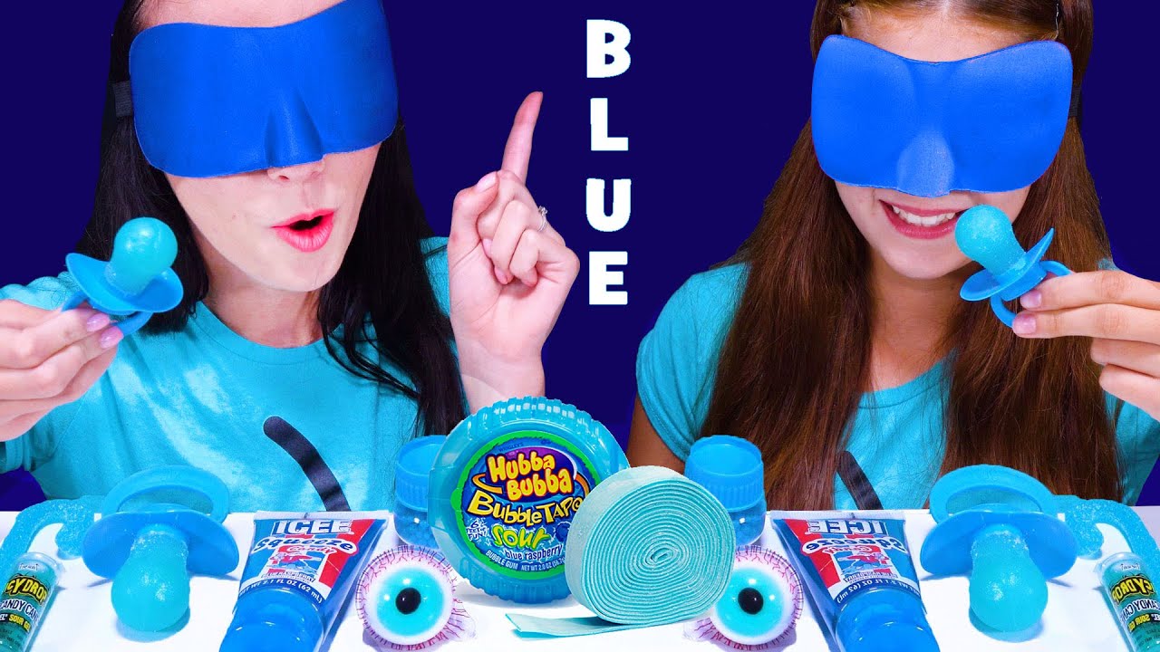 Blue Food ASMR Challenge by LiLiBu (Nerd Rope, Hubba Bubba Race) - YouTube