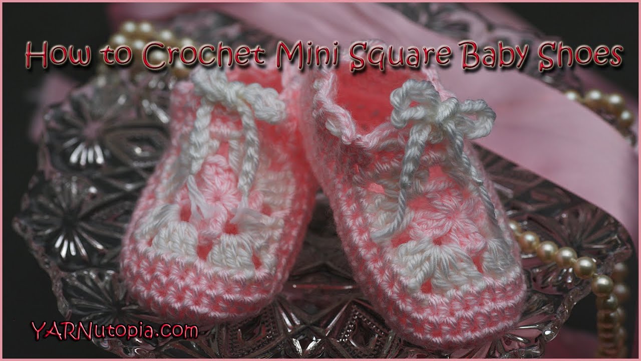 How to Crochet Mini Square Baby Shoes - YouTube