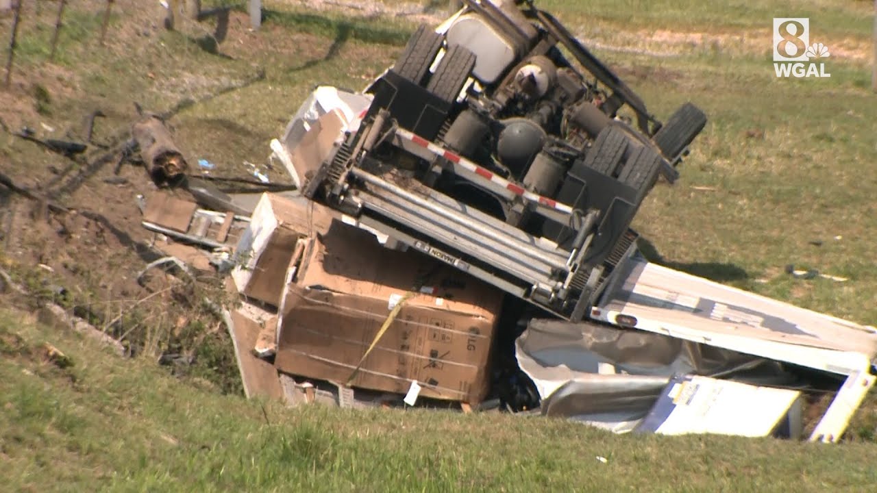 Box truck goes off road, rolls over in Lancaster County field - YouTube