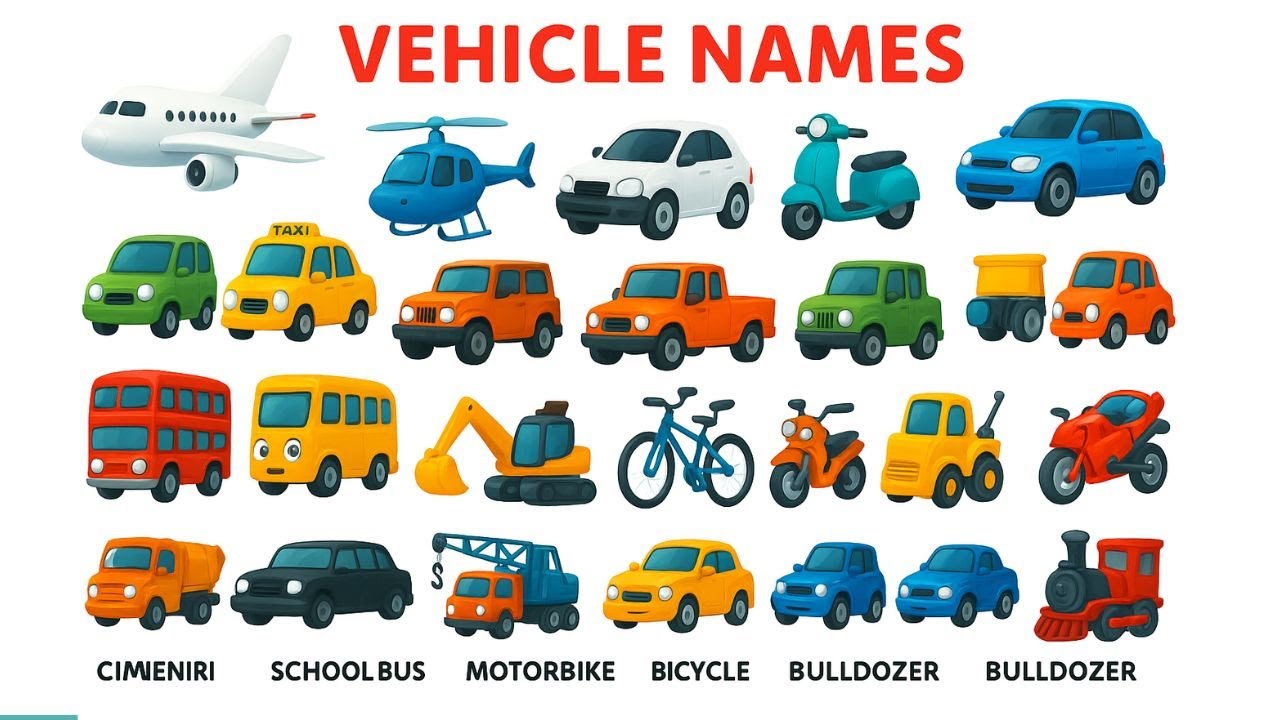Vehicle Names Vocabulary for kids | Learn Vehicle Names in English with ...