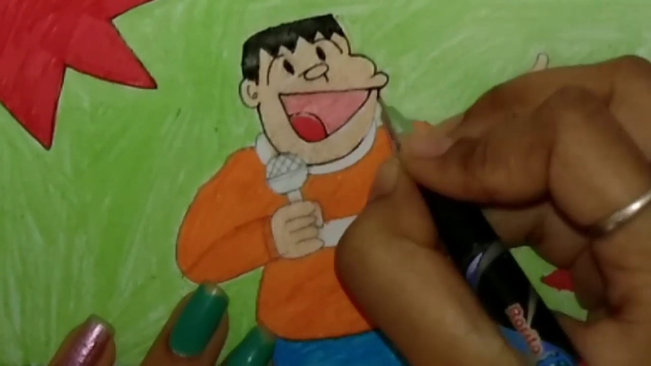How to draw Gian | easy drawings | kids art | Gian song |doraemon ...