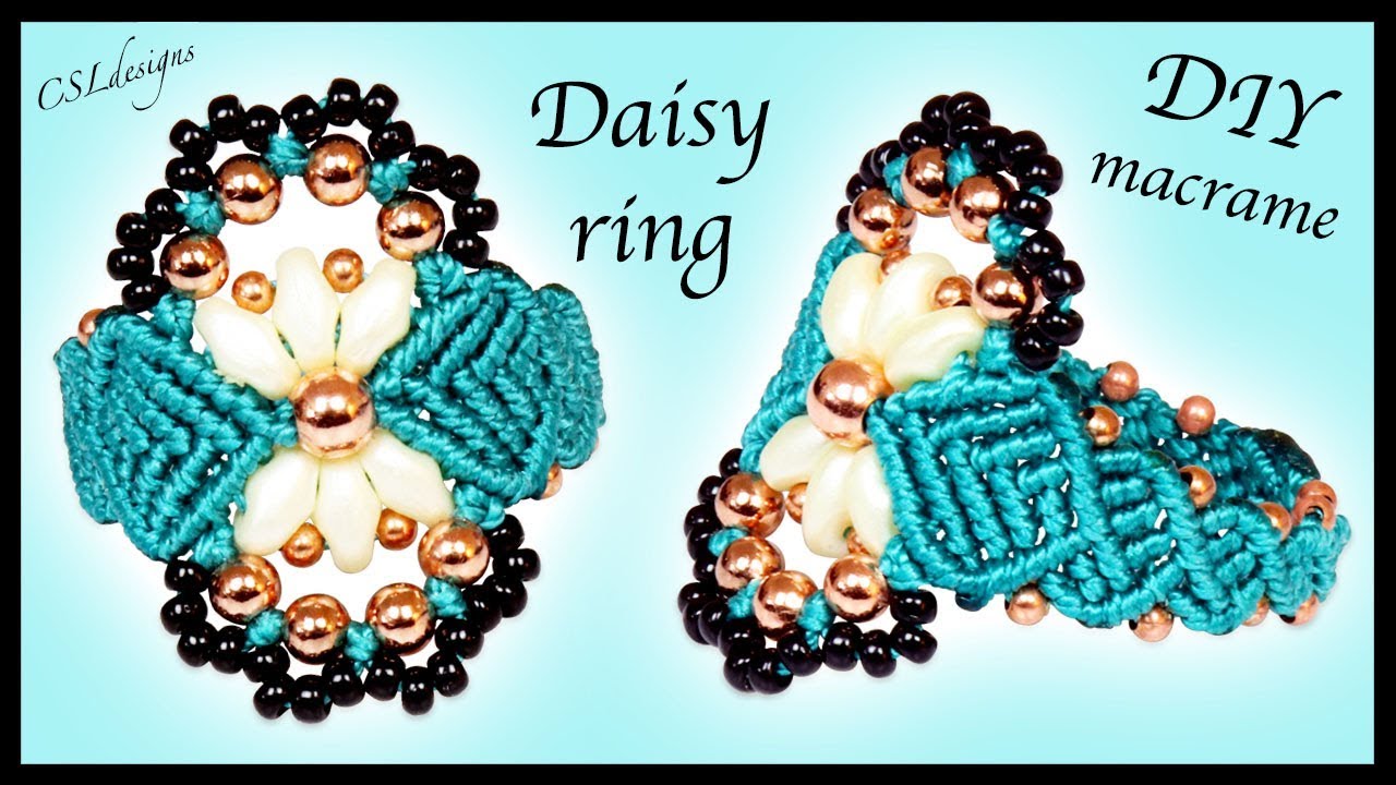 Daisy micro macrame ring - YouTube