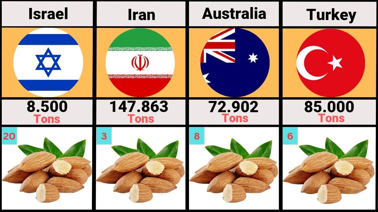 Top Almonds Production From Different Countries - YouTube