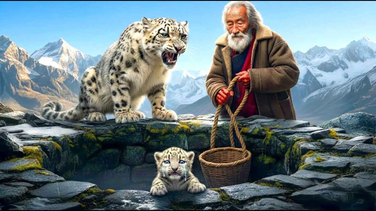Mother Snow Leopard Begs an Old Man to Save Her Cub Stuck Inside a Well ...