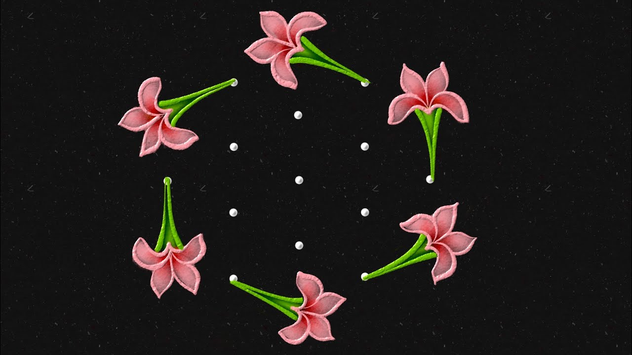 Beautiful daily rangoli with 5-3 dots🌷simple flower rangoli | easy dots ...