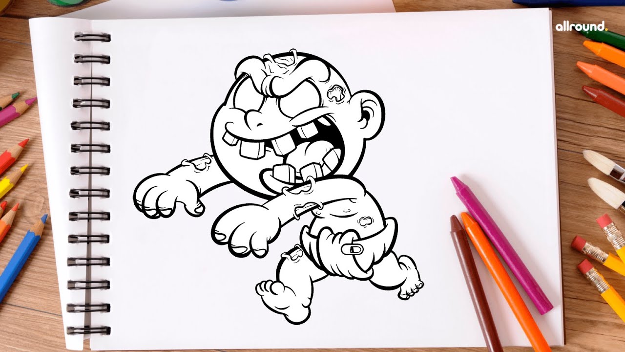 How To Draw Zombie Head For Halloween - YouTube