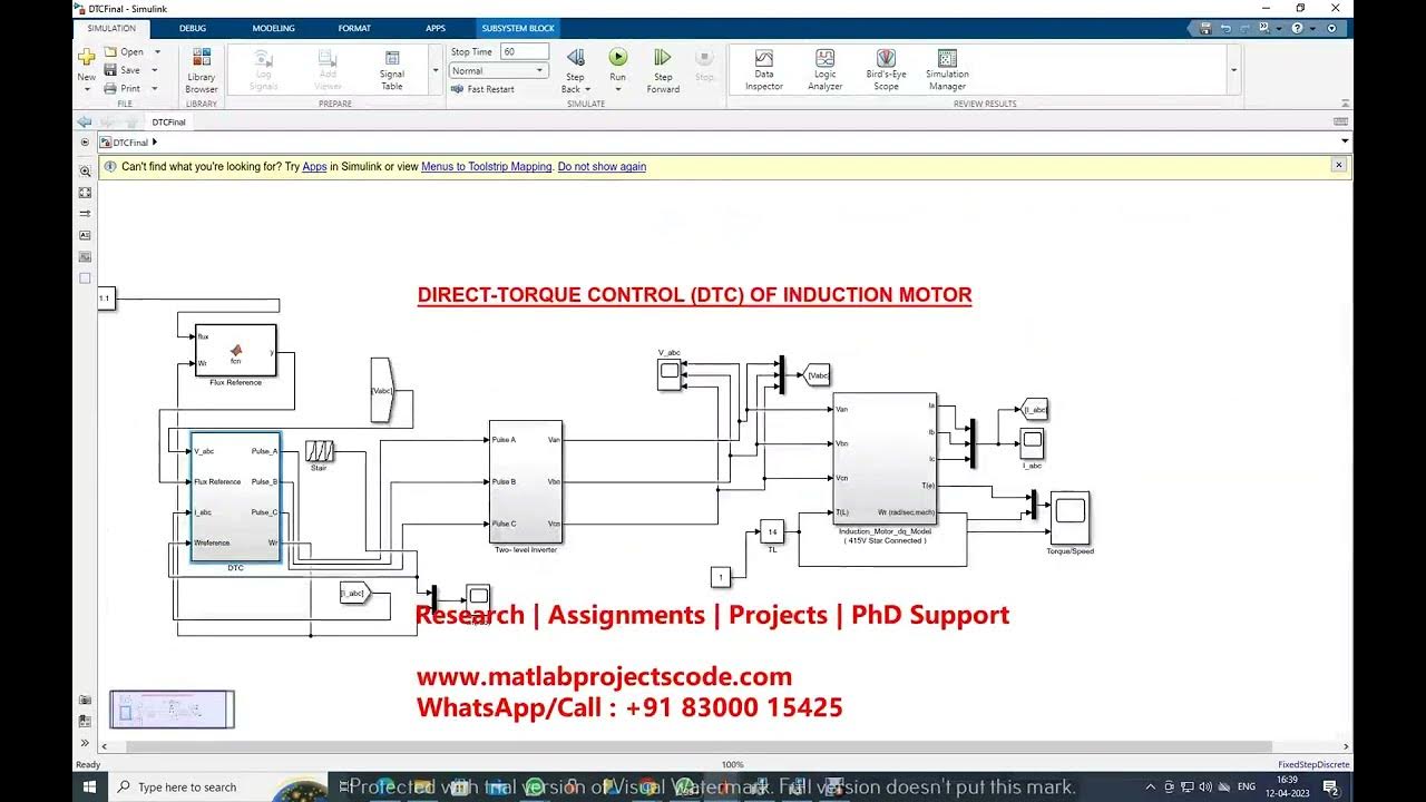 DIRECT TORQUE CONTROL DTC OF INDUCTION MOTOR - DTC - MATLAB Simulink - YouTube