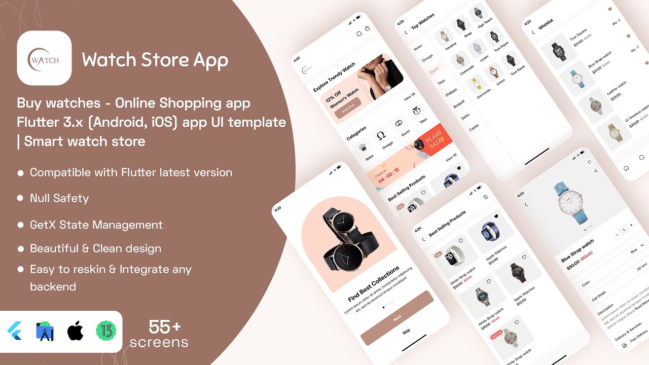 Buy watches - Online shopping app Flutter 3.x (Android, iOS) app UI ...