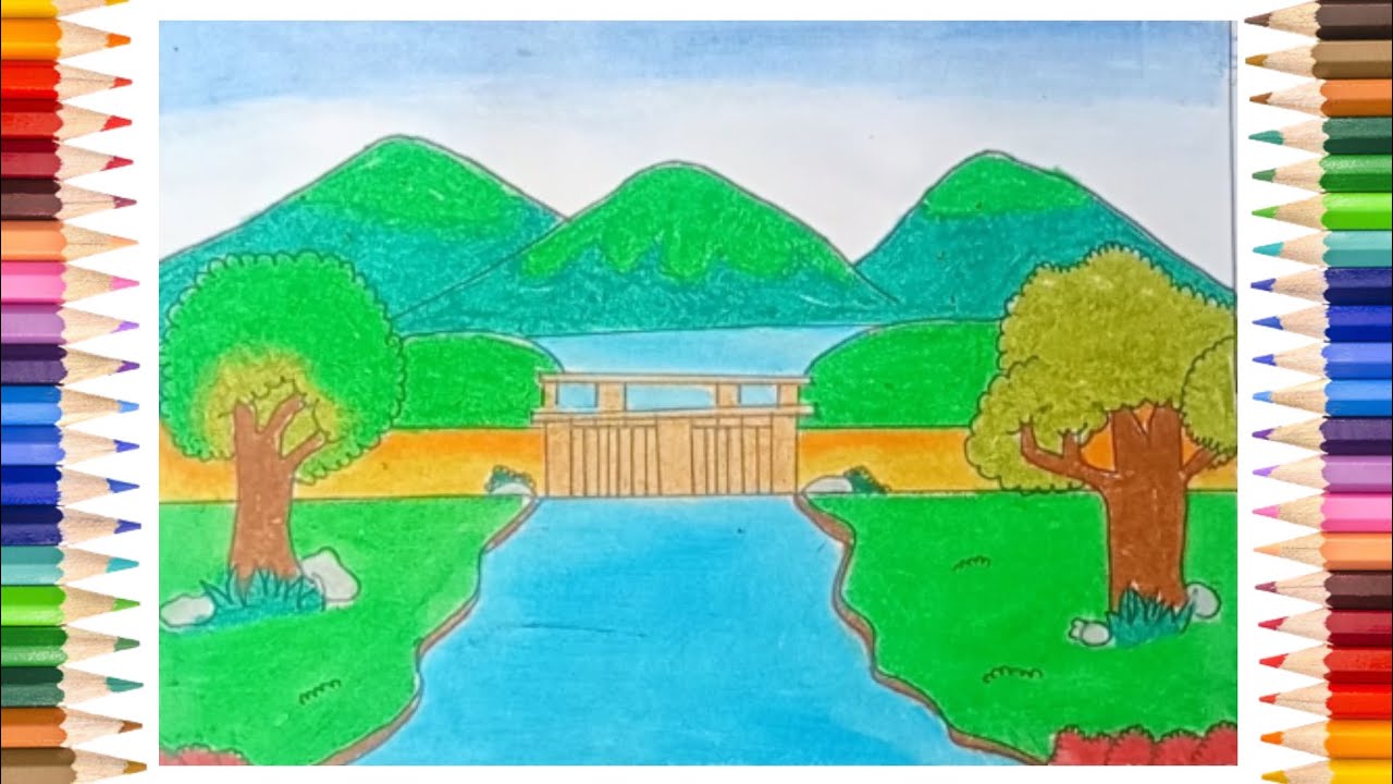 How To Draw Mountain Scenery Drawing|| Easy Scenery Drawing - YouTube