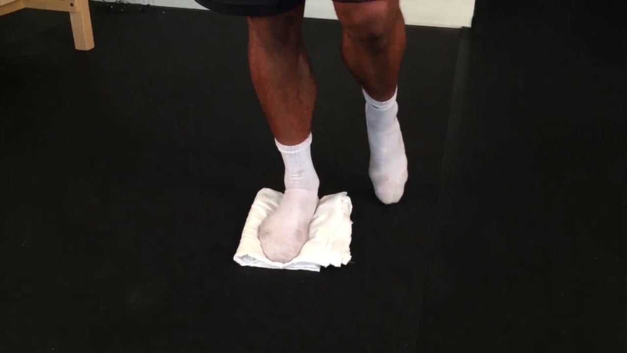1 Leg Balance on Towel with Ankle Inversion and Eversion - YouTube