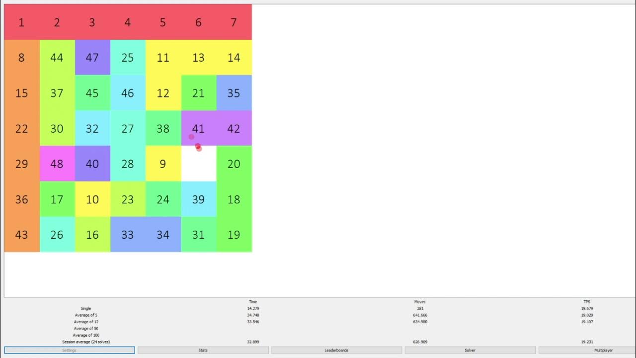 7x7 sliding puzzle 27.93 ao5 - YouTube