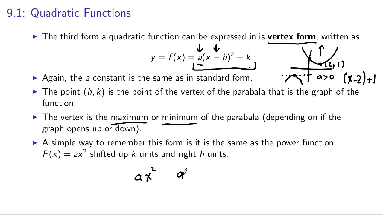 Algebra 2: 9.1: Quadratic Functions - YouTube