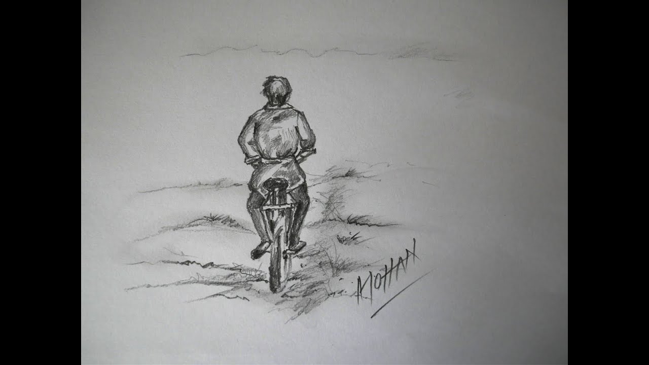 How To Draw Cycle With Man - Pencil Drawing For Beginners - YouTube
