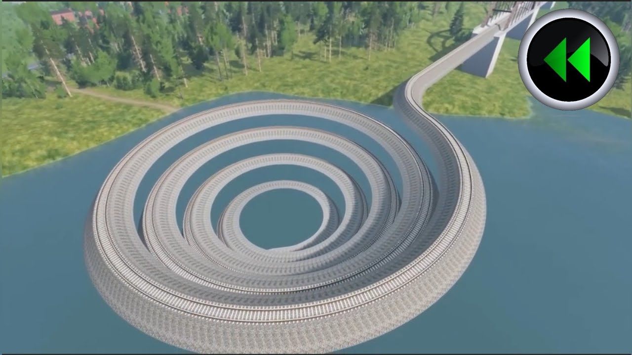 Reverse Trains Crossing Giant Pit vs Impossible Weird Funnel Spiral ...
