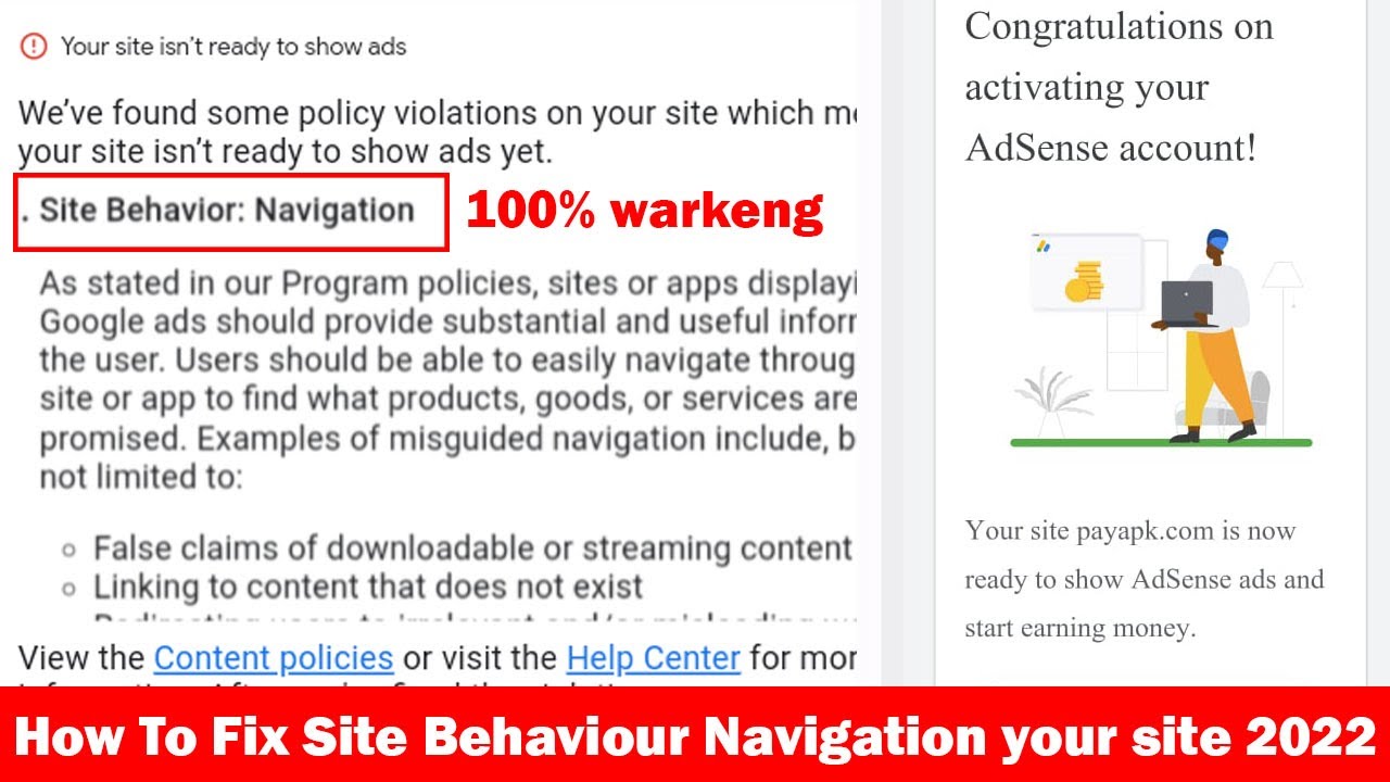 How To Fix Site Behaviour Navigation your site 2022 | Google AdSense ...