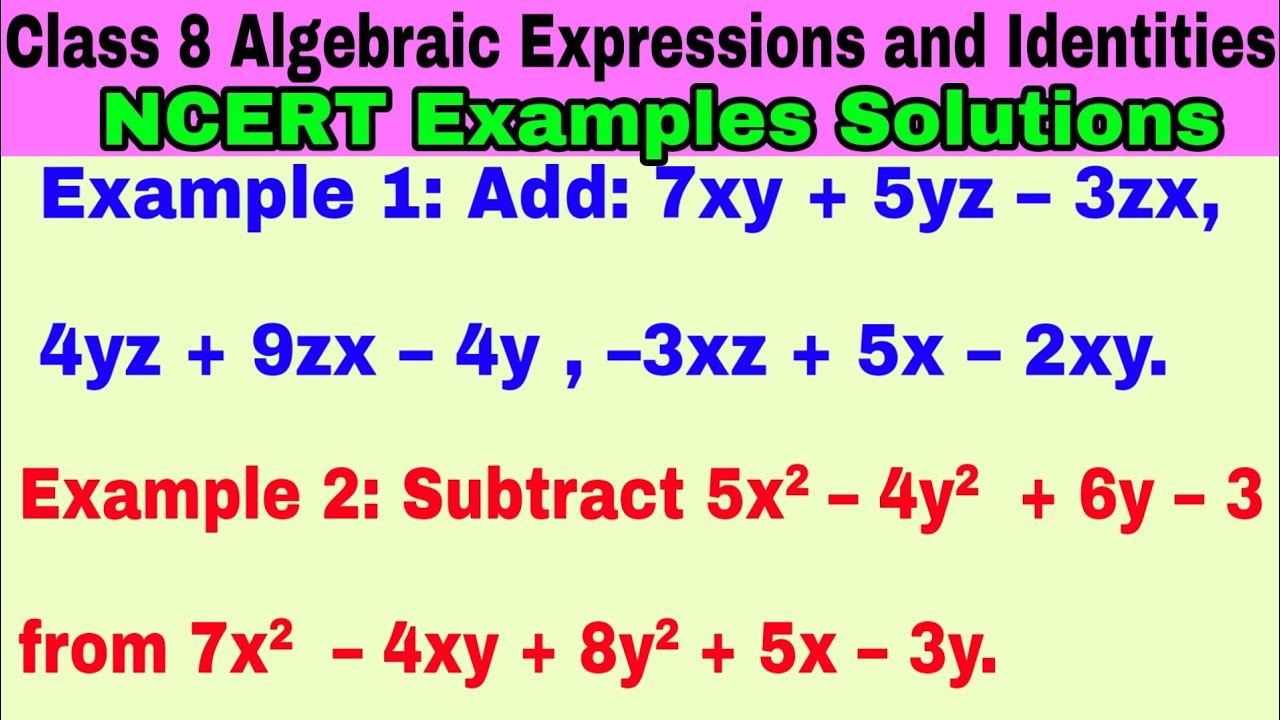 Class 8 Example 1 | Example 2 | Algebraic Expressions and Identities ...