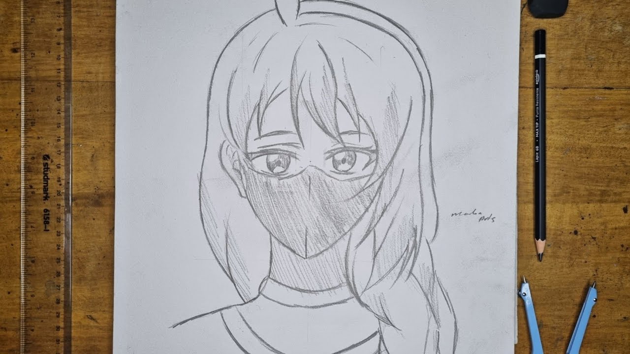 Easy anime drawing | how to draw anime girl wearing a mask - YouTube