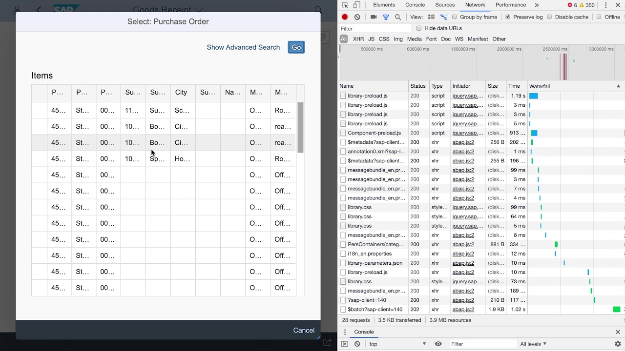 Recording an SAP Goods Receipt Transaction with Google Chrome Network ...