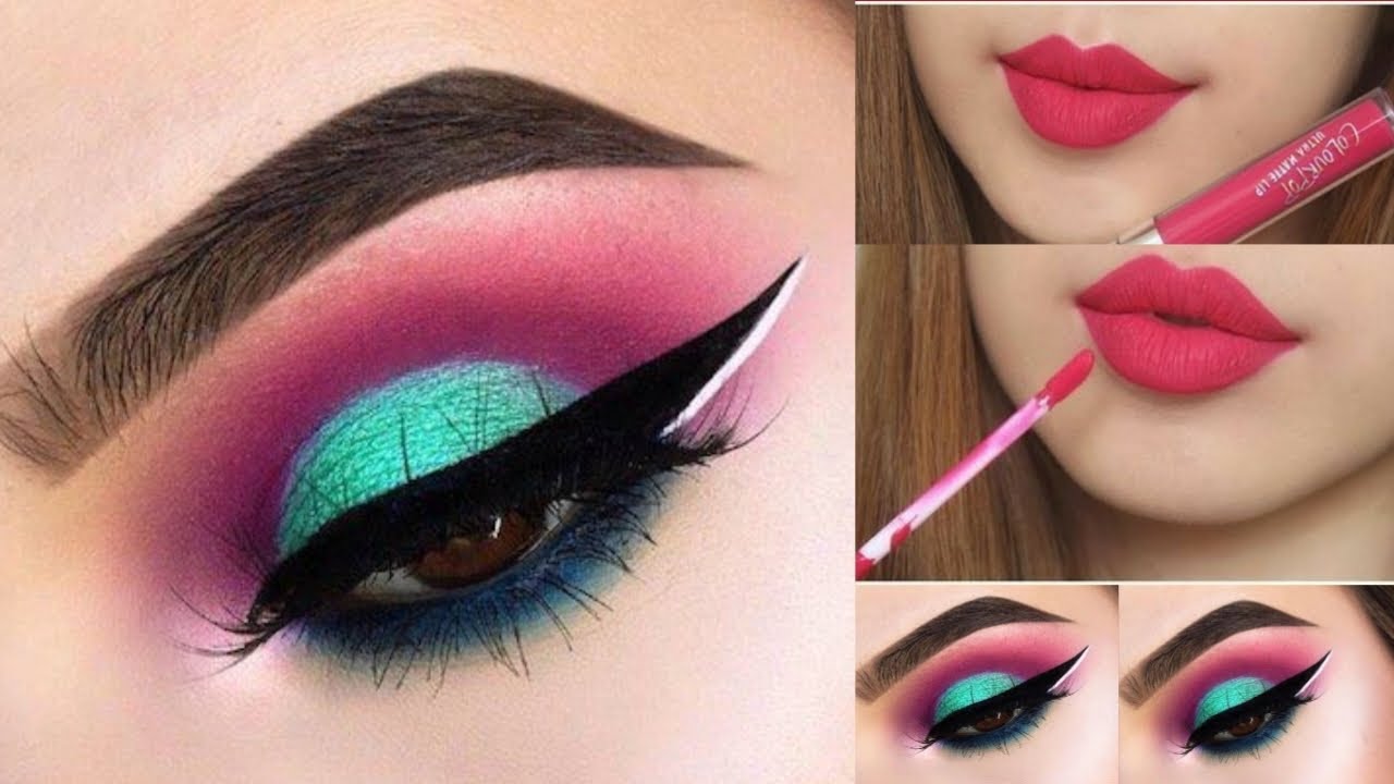 party eyes makeup tutorial green pink cut crease eye makeup tutorial for beginners - YouTube