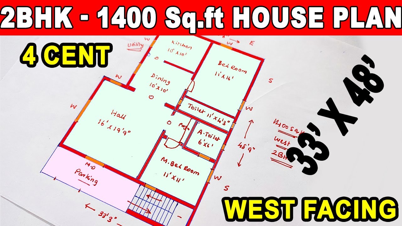 4 cent house plan | 2BHK house plan | west facing plan | 1400 Sq.ft ...