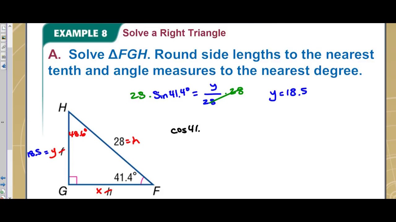 4-1 Example 8 Solve a Right Triangle - YouTube