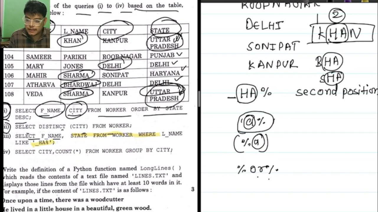 Write the output of the queries (i) to (iv) based on the table | Class 12 Computer Science - YouTube