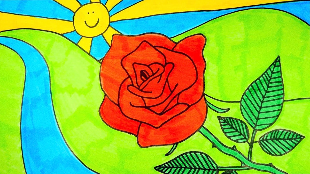 How To Draw A Red Rose | Kids Coloring Video - YouTube
