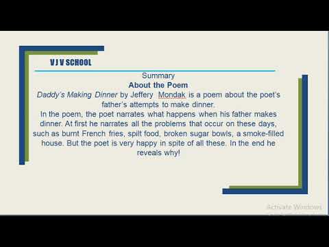 class 2 English chapter 3 poem: Daddy's Making Dinner Introductory ...